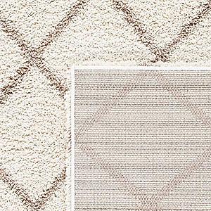 SAFAVIEH Hudson Shag Collection 5'1" x 7'6" Ivory/Beige SGH222A Modern Diamond Trellis Non-Shedding Living Room Bedroom Dining Room Entryway Plush 2-inch Thick Area Rug