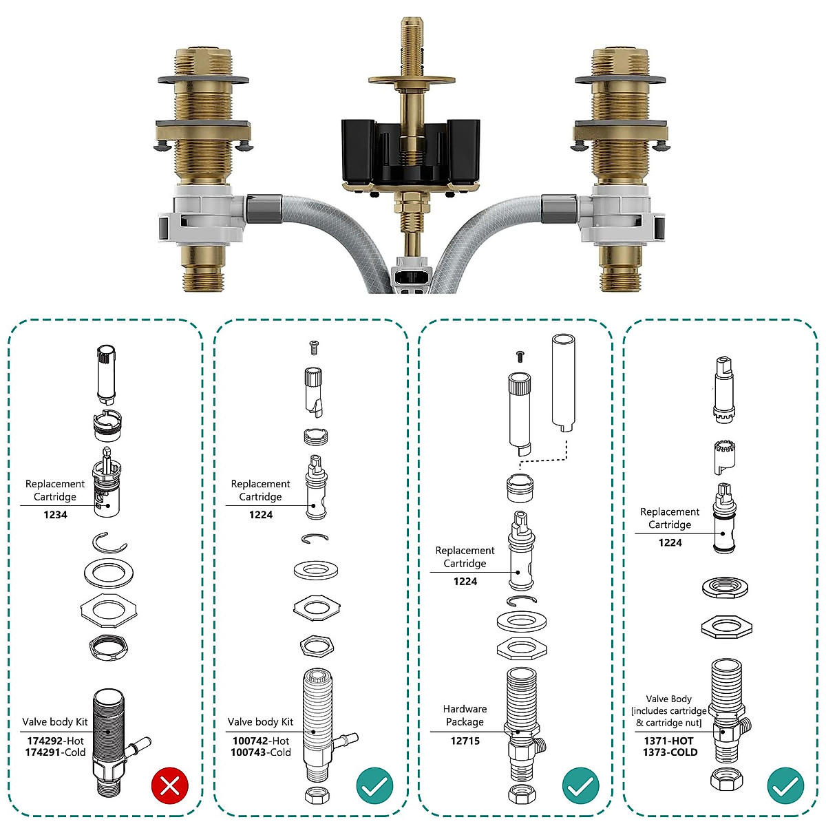 1224 1224B Faucet Cartridge Replacement Kit For Most Double Handle Moen Faucets and Tub/Showers Repair Kit,Replacement Compatible with Moen Two Handle Faucets