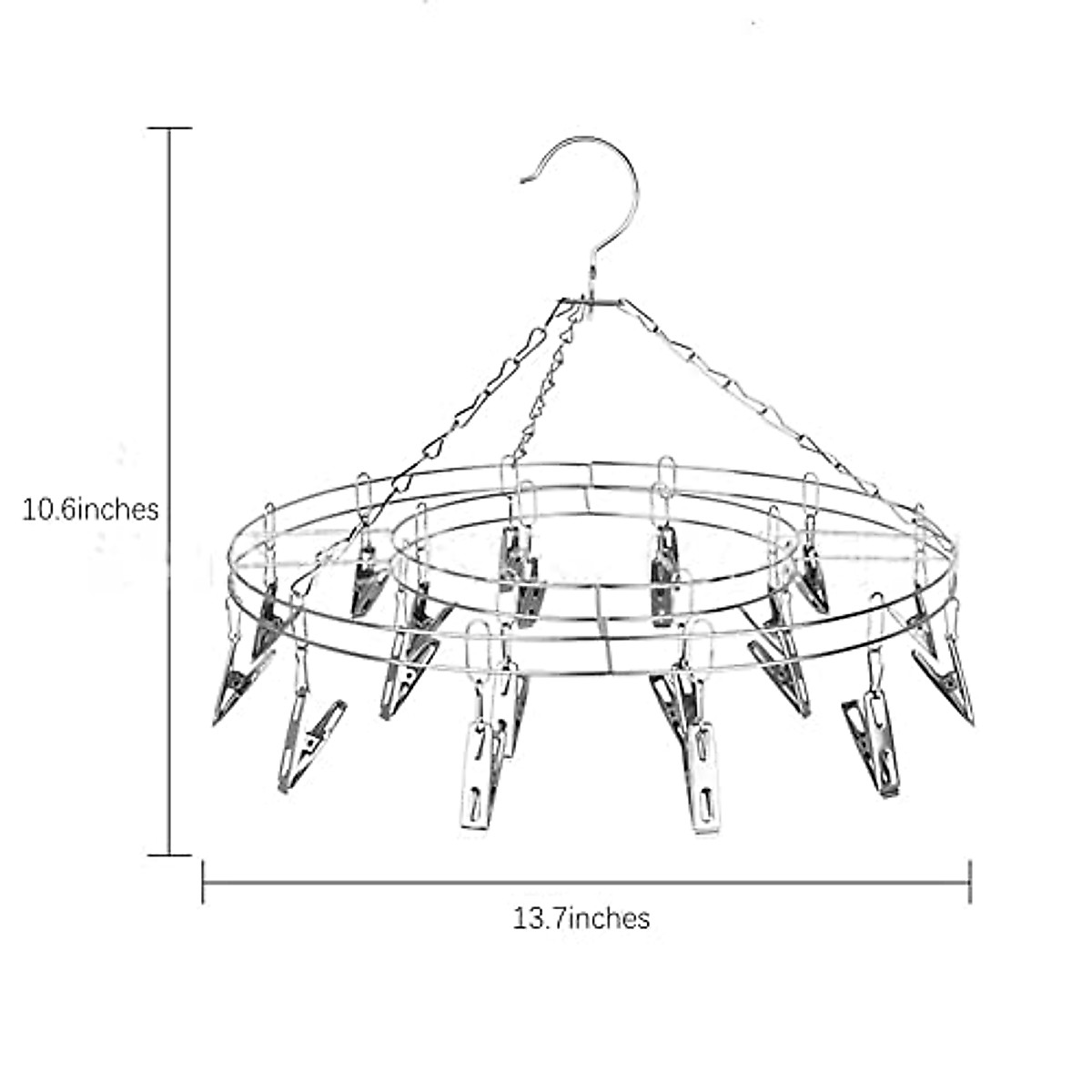 Stainless Steel Sock Dryer Laundry Hanger Drying Rack Windproof Clothes Hanger with 20 Clips for Drying Socks,Clothes,Hats,Baby Clothes,Towels,Underwear and Gloves