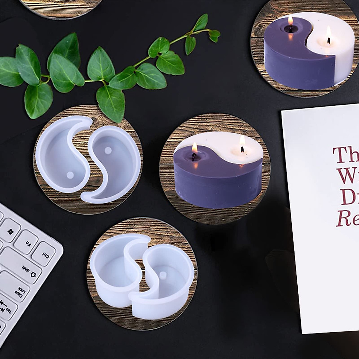 LIANXUE 2Pcs Tai Chi Yin Yang Candle Silicone Molds 3D-Candle Mold for Candle Making Epoxy Resin Moulds DIY Craft Fondant-Decor Silicone Rubber