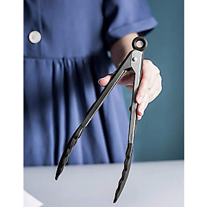 HINMAY 9-Inch Kitchen Cooking Tongs with Silicone Tips, Set of 3 (Black White Gray)