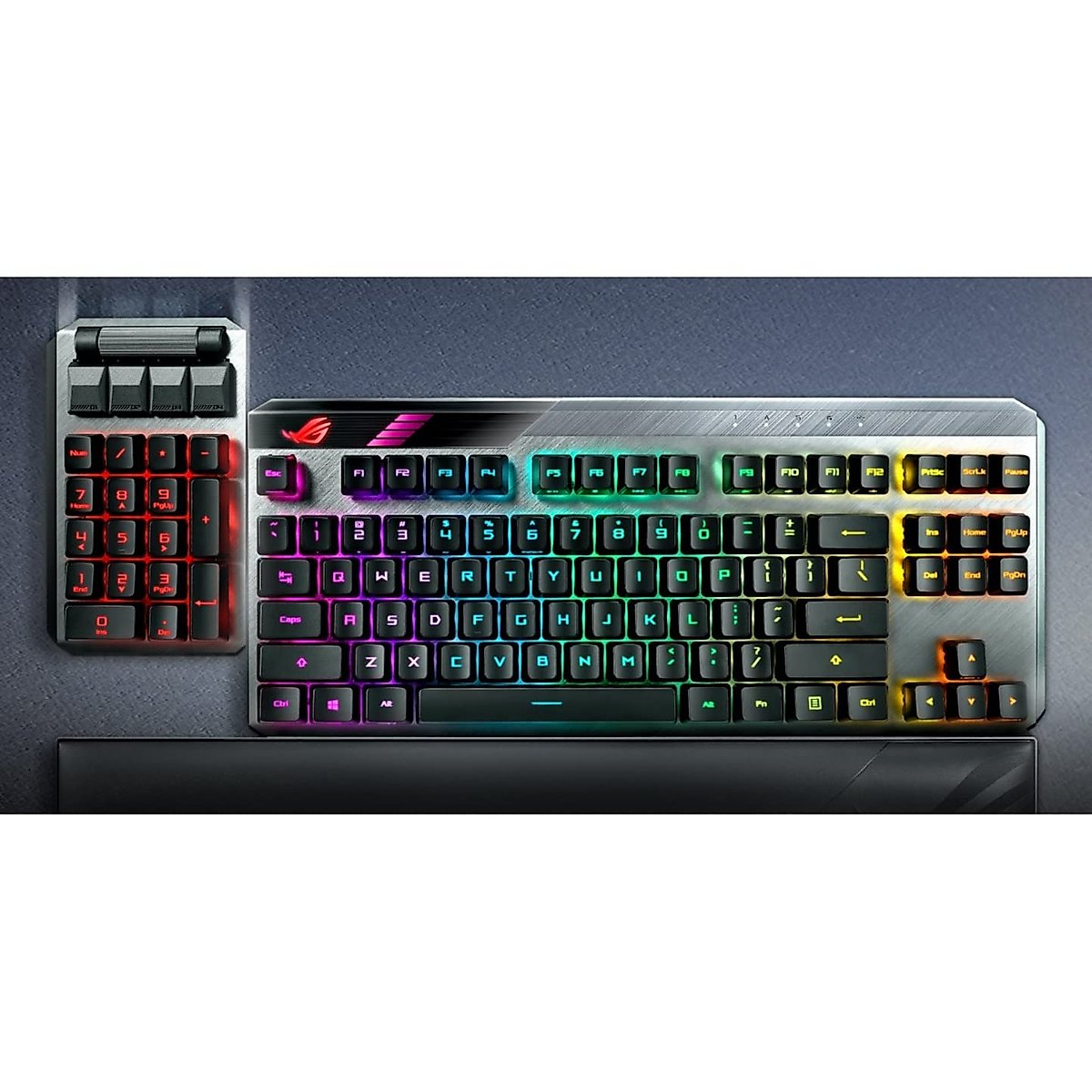 ASUS ROG Claymore II Wireless Modular Gaming Mechanical Keyboard (ROG RX Blue Switches, detachable numpad & wrist rest for TKL 80%/100%, Aura Sync, media controls, fast charge, USB 2.0 Passthrough)