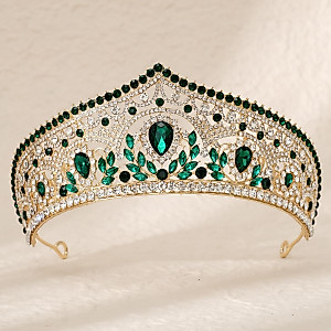 HEWEICSY Green Tiaras and Crowns for Women,Wedding Tiara for Bride,Rhinestone Queen Crown,Crystal Costume Hair Accessories for Birthday Prom