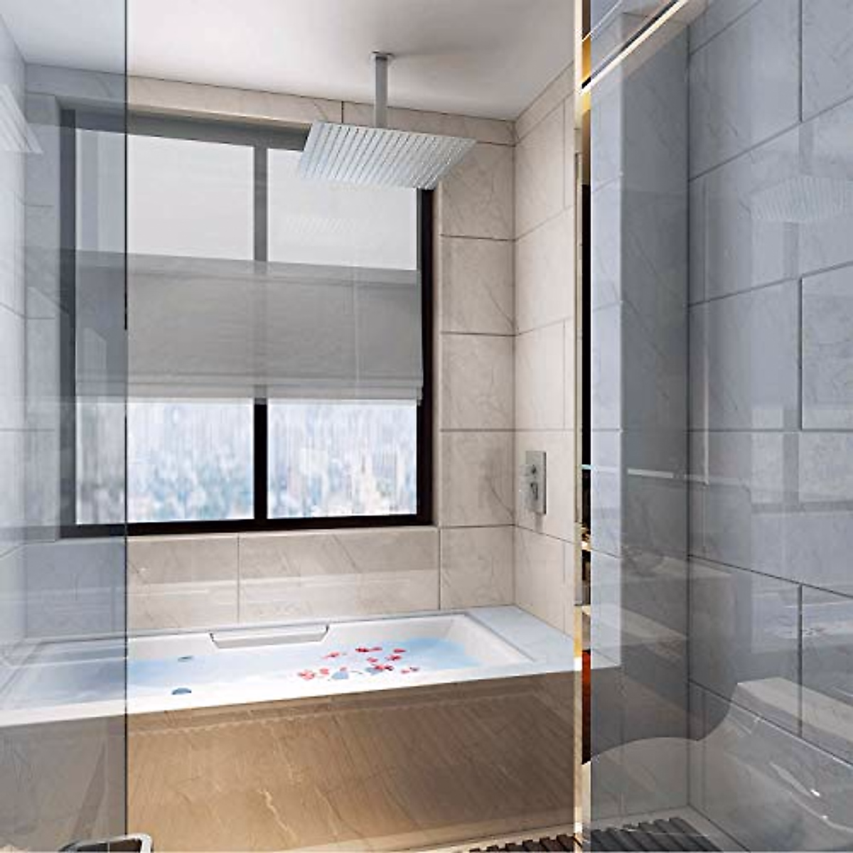 Derpras 16 Inch Square Rain Shower Head, 304 Stainless Steel, Ultra Thin High Pressure Bathroom Rainfall Showerhead (Brushed Nickel) (324 Jets)