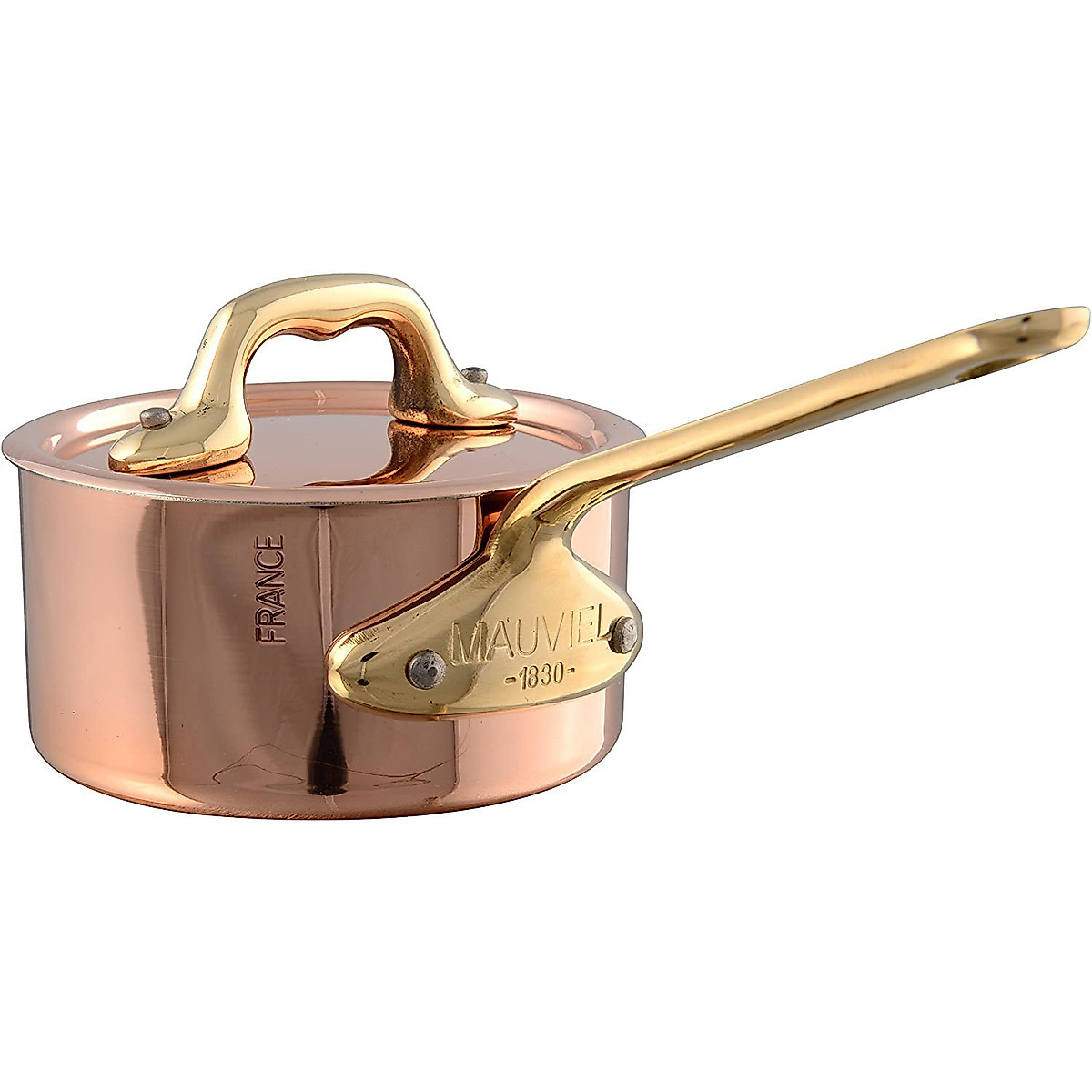 Mauviel M'Minis Polished Copper & Stainless Steel Sauce Pan With Lid, And Brass Handle, 3.5-in, Made in France