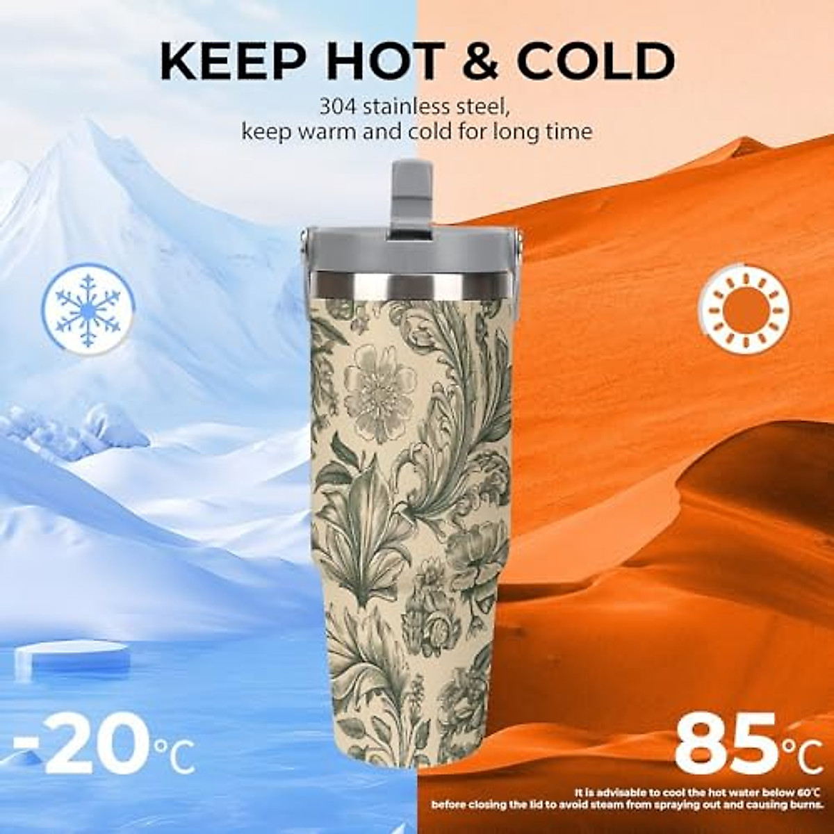 YTLKGFP 30 Oz Large Capacity Car Cup Light Green And Beige Tumbler with Handle Straw Lid Insulated Stainless Steel Water Bottle Travel Mug Leak-proof Car Cup Keeps Cold Or Hot