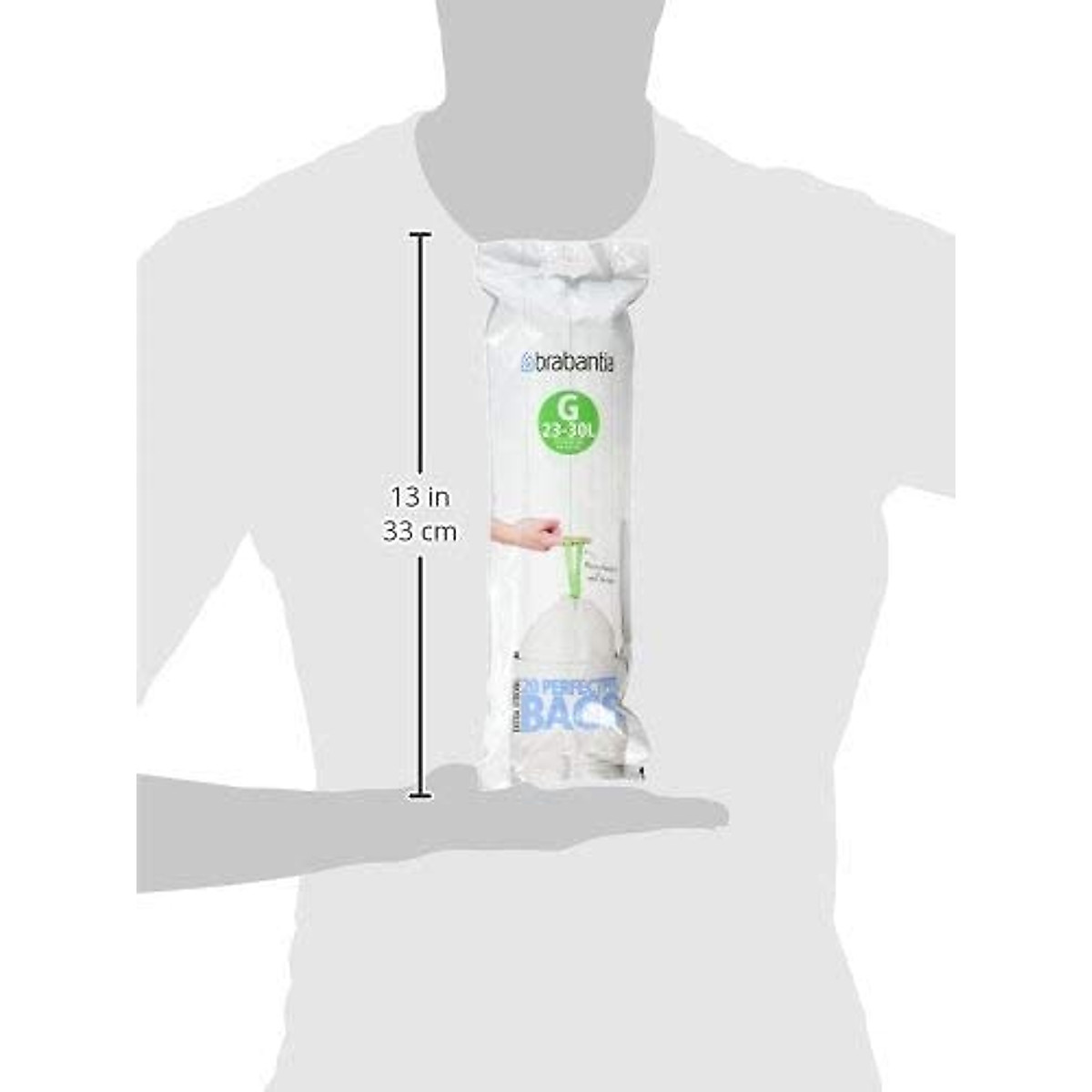 Brabantia PerfectFit Trash Bags (Size G / 6-8 Gallon) Thick Plastic Trash Can Liners with Tie Tape Drawstring Handles (20 Bags)