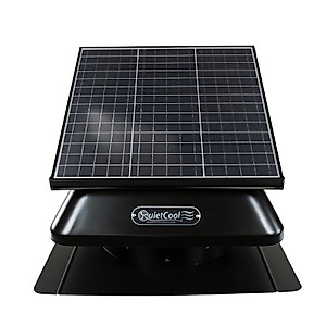 QuietCool AFR SLR-40 Roof Mount Solar Attic Fan - 40 Watt Adjustable Panel - Included AC/DC Inverter for 24/7 Runtime - Thermostat Controlled