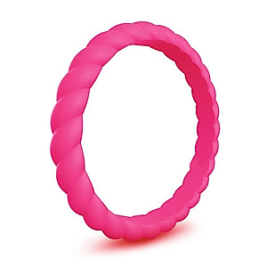 Caiyao 3 Pcs Silicone Wedding Ring Thin Rubber Wedding Bands Stackable Braided Ring Fashion Colorful Athletic Ring Sets Comfortable Fit Skin Safe Affordable Braided Silicone Wedding Bands for Women-6