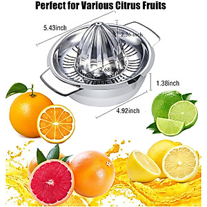 Citrus Lemon Orange Grapefuit Juicer Manual Squeezer 304 Stainless Steel Robust Hand Juicer Reamer Rotation Press with Strainer＆12 OZ Bowl, 2 Pour Spouts, Dishwasher Safe, Easy to Clean, Heavy Duty