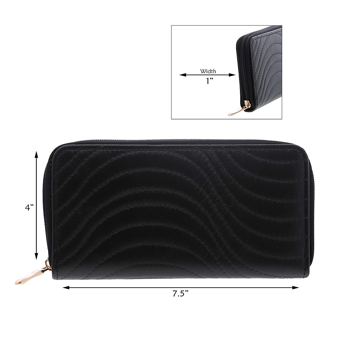 Black Swirl Design Wallet Vegan Leather Long Wallet Clutch