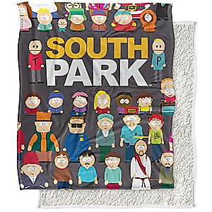 South Park Blanket, 50"x60", Full Cast Silky Touch Sherpa Back Super Soft Throw Blanket