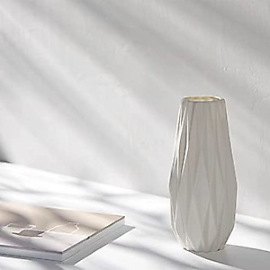 White vases for Flowers Modern Simple Ceramic Dried Flower vase Rivet Modern Angled Stoneware Home Decor Flower Vase -7.5inch, White