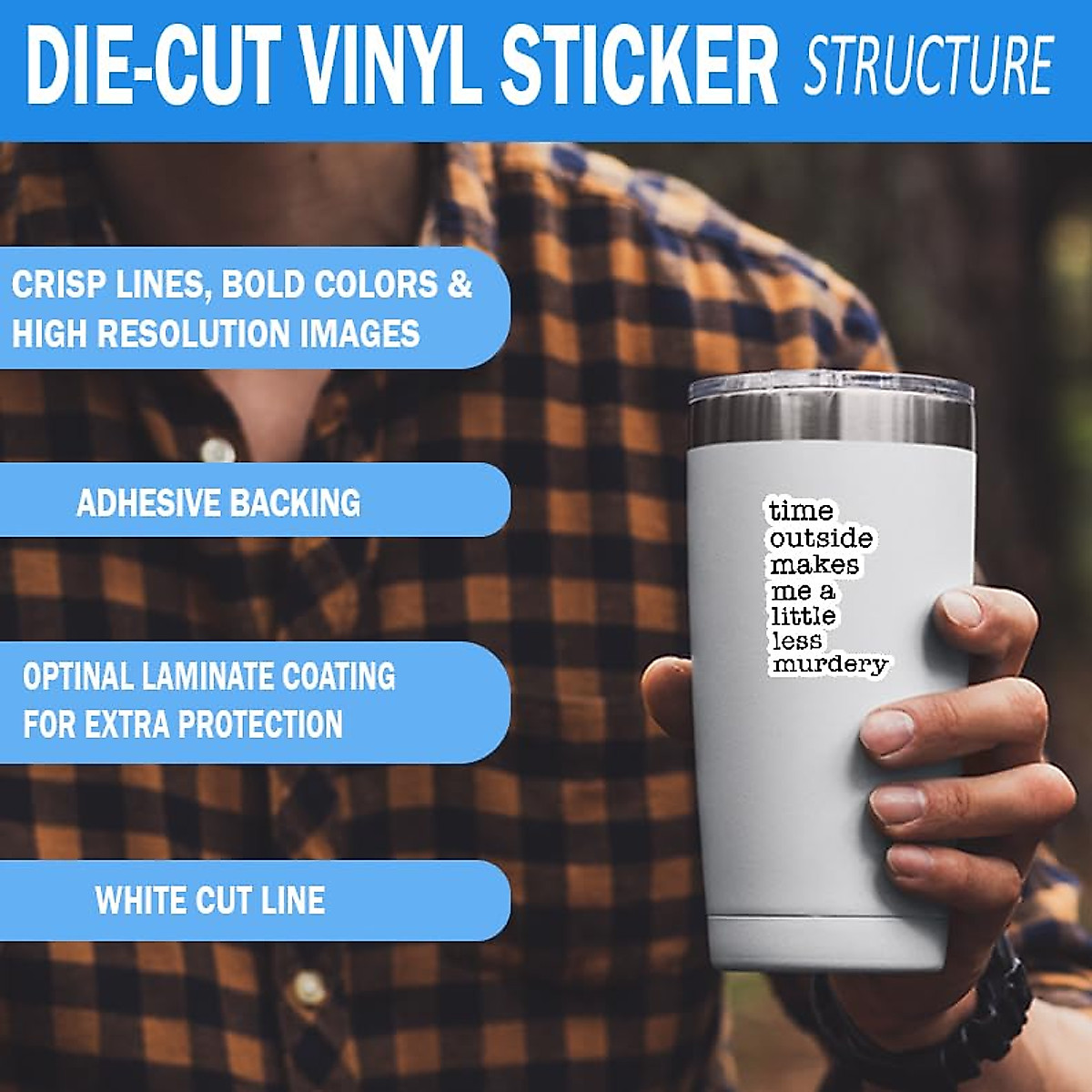 Akira Time Outside Makes Me A Little Less Murdery Sticker, Hiking Sticker, Nature Lover Sticker, Funny Sticker, Water Assitant Die-Cut Outdoor Decals for Laptop, Phone, Water Bottles, Kindle Sticker