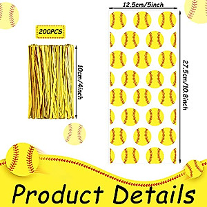 Outus 100 Pieces Softball Party Cello Bags Cellophane Softball Treat Bags Softball Goody Gift Treat Bags with 200 Gold Twist Ties for Birthday Favors Party Supply Bags Goody Favor Bags (Transparent)