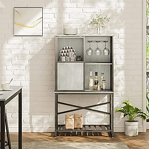 Bestier Wine Bar Cabinet for Liquor and Glasses Coffee Station Buffet Sideboard with Wine Glass Rack Mini Bar for Home Kitchen Storage Cabinet with Sliding Door and Open Shelf