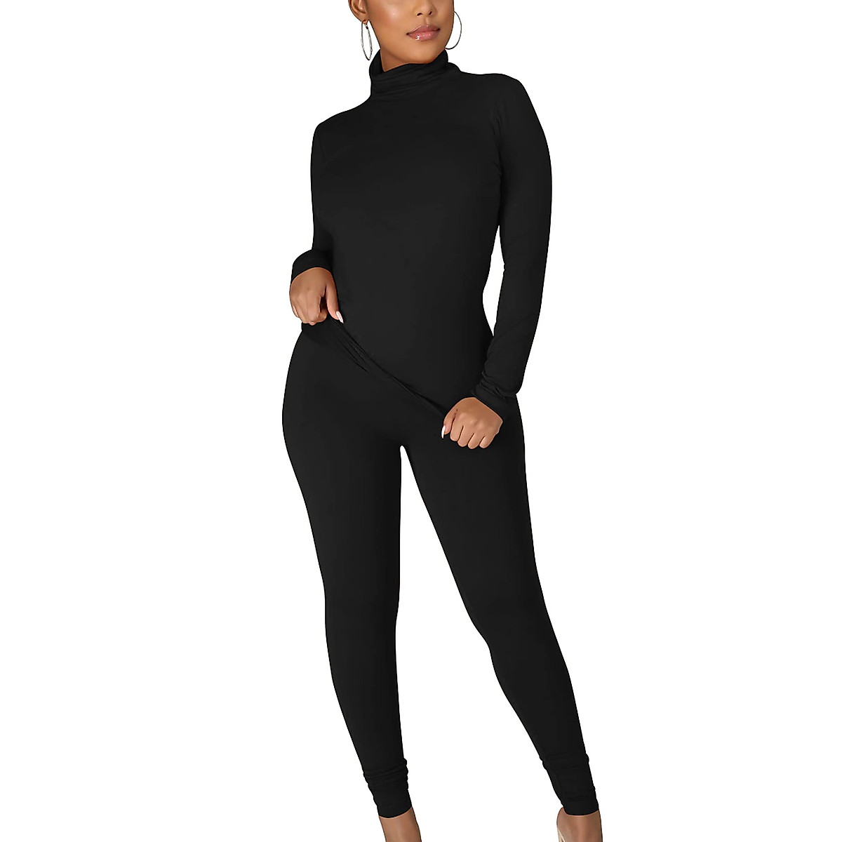 Mizoci Women's 2 Piece Outfits Workout Tracksuit Long Sleeve Turtleneck Top Legging Jogger Pants Set, X-Large, Black