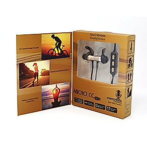 Micro.cc Wireless Sports Headphones, Magnetic Wireless Earbuds with Bluetooth 4.1 ~ Lightweight & Noise Cancelling ~ Exercise Earphones with Built in Mic ~ Perfect for Workouts, Running & More (Gold)