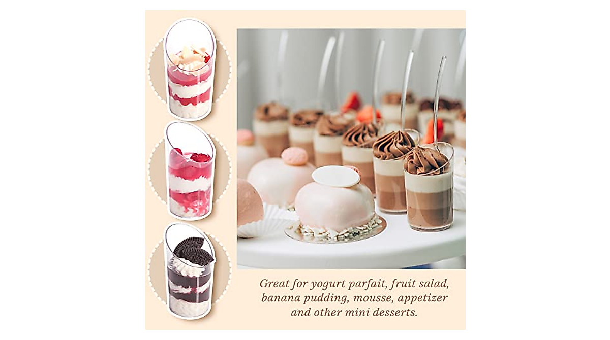 Mini Dessert Cups with Spoons | 50 Pack Clear Plastic Tasting Cups