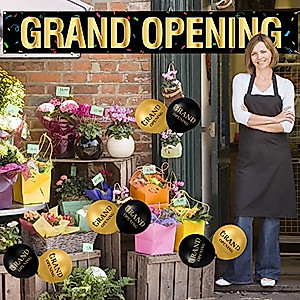 Charniol Large Grand Opening Banner 30 Pieces Latex Balloons Decorations 12 Inch 18 x 118 Retail Store Shop Business Restaurant Banners Flag (Black, Gold)