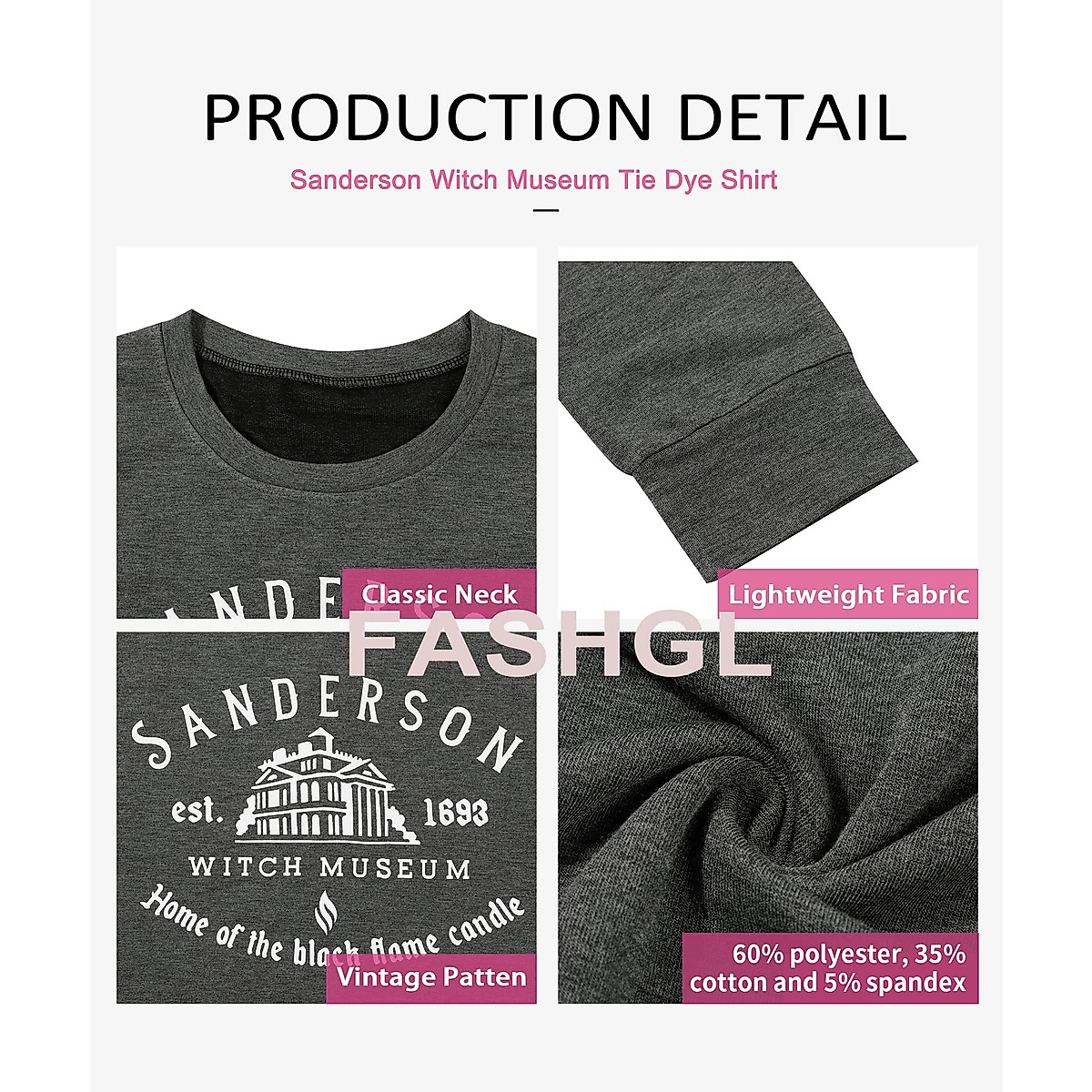 FASHGL Sanderson Witch Museum Sweatshirt Womens Halloween Pullover Shirt Casual Lightweight Long Sleeve Shirt Gray