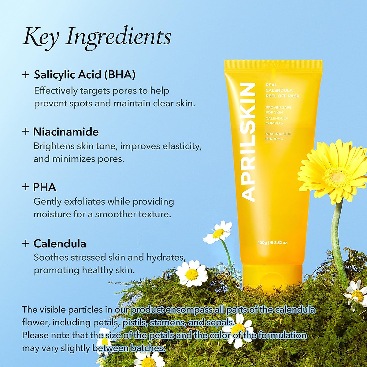 APRILSKIN Calendula Flower-Infused Facial Peel Off Mask, 3.52 fl. oz, PHA, BHA & Niacinamide gently exfoliates, removes impurities, improves uneven skin tone, and minimizes pores, Korean Skincare