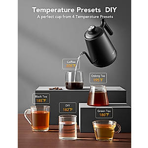 GoveeLife Smart WiFi Electric Kettle with LED Display, Variable Temperature Control, 0.8L, Alexa Compatible - Stainless Steel Kettle for Pour Over Coffee, Brew Tea, Boil Hot Water, Matte Black