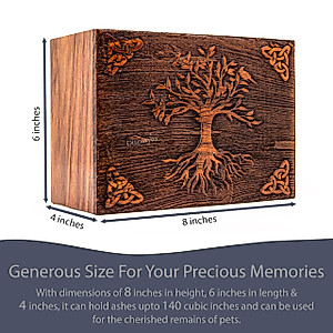 Displayex India Handmade Engraved Tree of Life Cremation Urns for Human Ashes Adult Male Female - Urn for Ashes for Women, Dog Cat Pet Memorial Urn, Wooden Decorative Urns (Medium - 140 Cu.in)