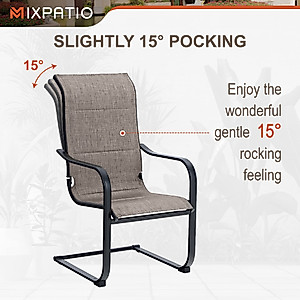 MIXPATIO Outdoor C-Spring Dining Chairs Set of 2, Patio Steel Padded Textilene Dining Chairs Support 300lbs for All Weather, Garden Outdoor Furniture for Porch, Balcony, Backyard, Deck