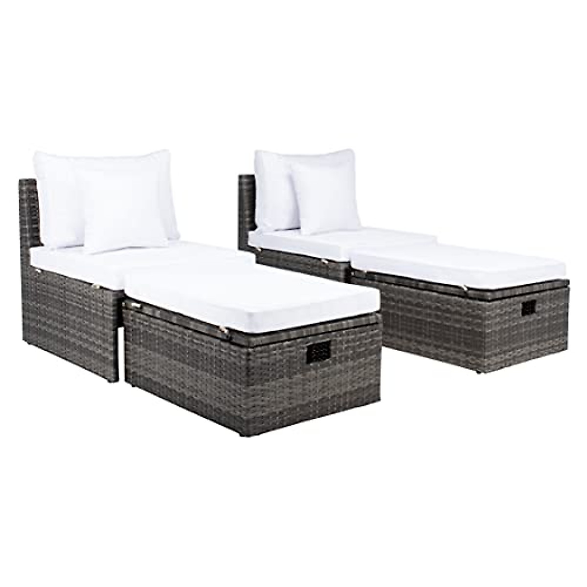 SAFAVIEH Outdoor Collection Pramla Grey Brown/White Cushion Settee with Storage Ottoman (Set of 2) PAT7515C