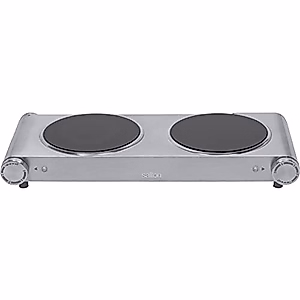 Salton HP1269, Infrared Portable Double Electric Cooktop, 7.4 inch, Stainless Steel