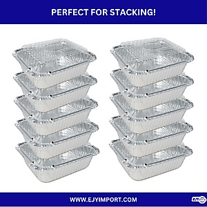 EJY IMPORT Disposable Takeout Pans with Clear Dome Lids | 1lb Capacity Aluminum Pans | Food Containers with Strong Seal for Spill Resistance & Freshness | Recyclable & Eco-Friendly | (25 SETS, 1LB)