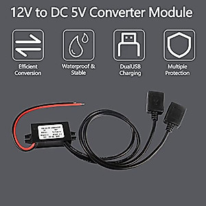 MEIRIYFA 12V to 5V USB Converter DC 12V to Dual 5V 3A USB Buck Converter Module Step Down Converter Reduced Voltage Regulator Module Car Power Adapter