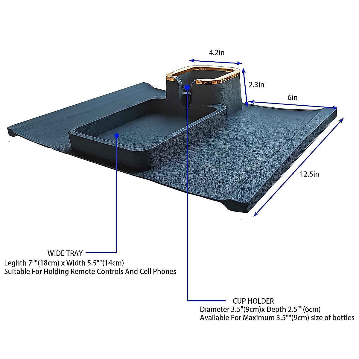BOUTICOL Couch Tray Sofa Arm Cup Holder Tray Coaster Holder Silicone Anti-Spill and Anti-Slip Armrest Cup Holder Suit for Armchair, Sofa, Recliner, Couch Remote Control and Phone Organizer (Blue)