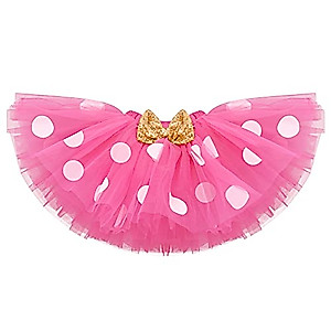 IBTOM CASTLE Newborn Toddler 1st/2nd/3rd Half Birthday Princess Mini Sequin Cake Smash Baptism Tutu Party Polka Dots Dress Bowknot Summer Playwear Sundress Homewear Sumsuit Dance Gown Hot Pink-ONE 1T