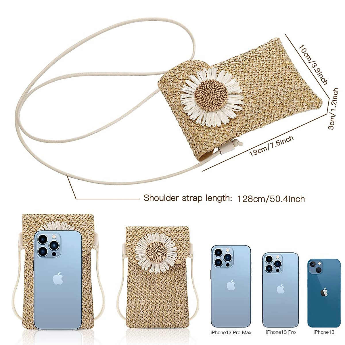 Soleebee Boho One Shoulder Crossbody Phone Bag Small Shoulder Bag Mini Wallet for Women Storage Bag Woven Leather Trim Phone Bag Compatible with Multiple Phone Sizes, Daisy A