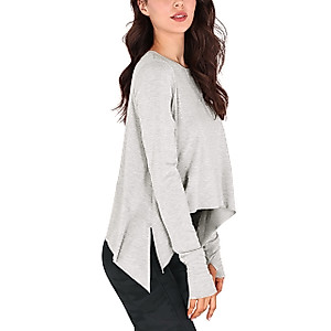ODODOS Long Sleeve Tee for Women with Thumb Hole Athletic Gym Workout Crop Tops Yoga Shirts, Heather Grey, X-Large