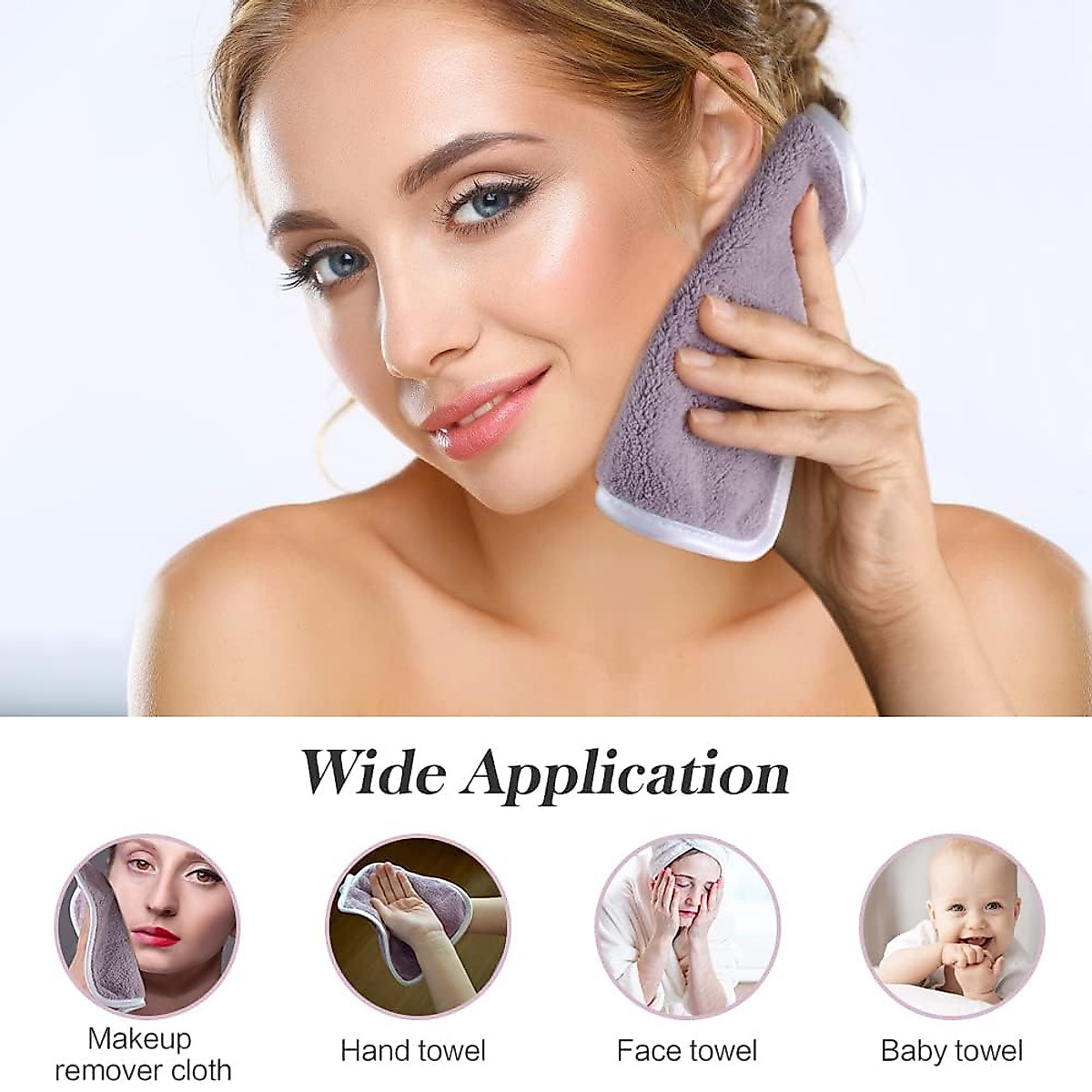 SINLAND Microfiber Makeup Remover Cloths 12 Pack Reusable Makeup Remover Pads Facial cloths Face Washcloths with Mesh Bag 6 x 6inch Purple