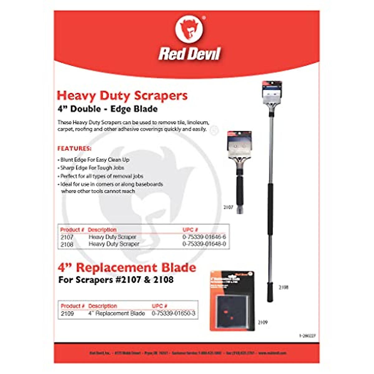 Red Devil 2108 Long Handle Heavy Duty Floor Scraper, 1-Pack, Metal