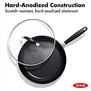 OXO Good Grips 12" Frying Pan Skillet with Lid, 3-Layered German Engineered Nonstick Coating, Stainless Steel Handle with Nonslip Silicone, Black