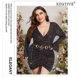 XZQTIVE Metal Gold/Silver Chain Belt for Women Dress Jeans Moon Sun Waist Chain Rhinestone Adjustable for Plus Size (Gold Moon, 130cm/51.2inch)