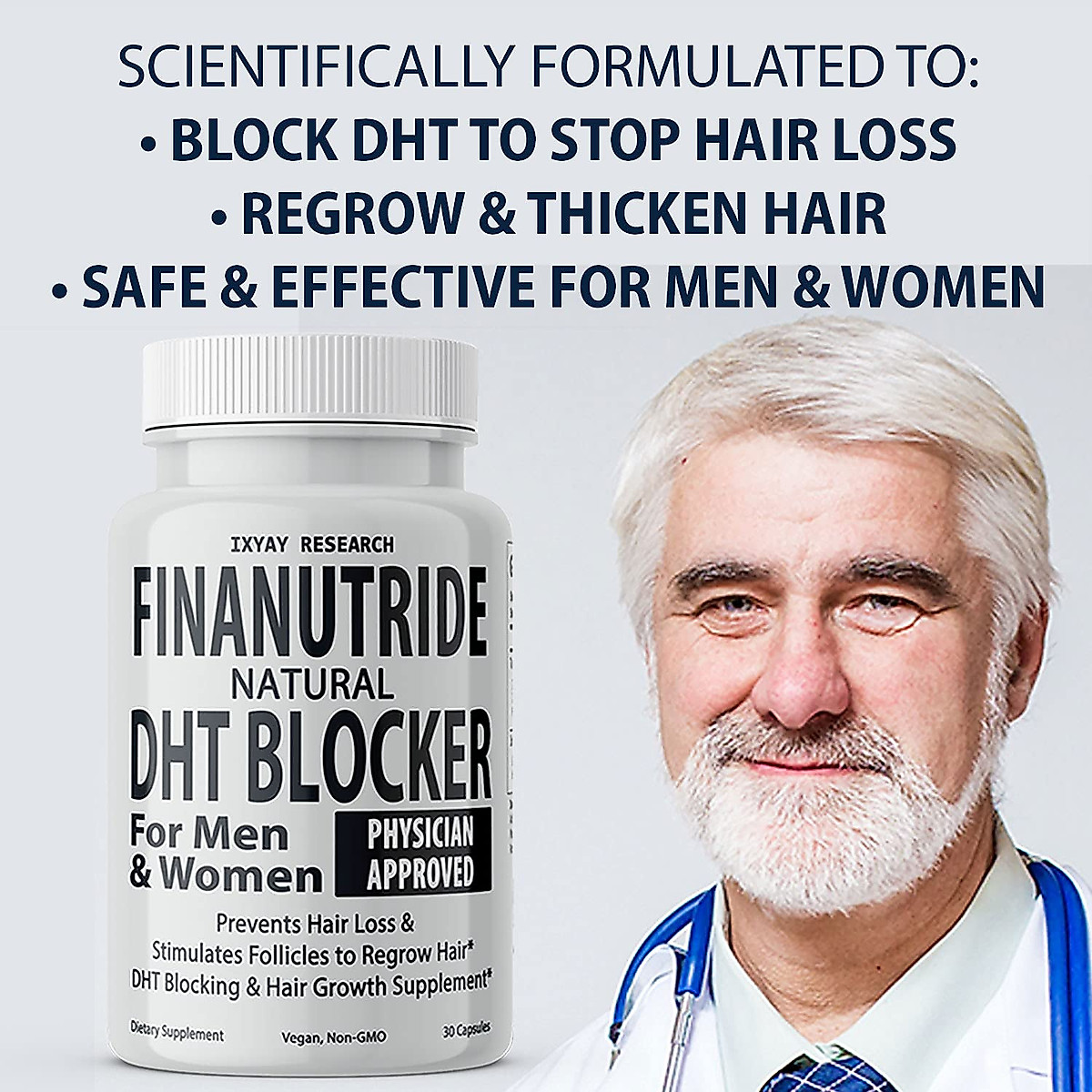 Finanutride Natural DHT Blocker & Hair Growth Capsules - Prevent Hair Loss, Stimulate Follicles, Proprietary Regrowth Treatment