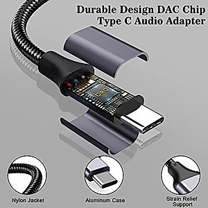 USB C to 3.5mm Headphone Adapter for Samsung S23 S22 Ultra S21 S20 FE Galaxy A53 5G, DAC Chip USB C Audio Adapter USB Type C to Aux Dongle Converter for Oneplus 10 Pro 9 8T Pixel 7 6A 5 iPad Pro Grey