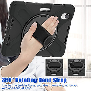 ZenRich iPad Mini 7 Case (A17 Pro 2024), Heavy Duty Shockproof Rugged Case for iPad Mini 7th/6th Generation with Pencil Holder/Kickstand/Hand Strap/Carrying Shoulder Belt, Black