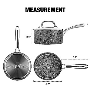 HLAFRG 1 Quart Small Sauce pan with Lid, Ultra Nonstick Sauce Pan with Lid, Small Pot with Lid, Granite Nonstick Saucepan 1 quart, Small Sauce Pot, 1 Qt Pot with Lid, Aluminum Small Pot 1 Quart