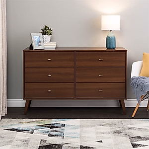 Prepac Milo Mid-Century 6 Drawer Dresser For Bedroom, 16" D x 52.50" W x 33" H, Cherry