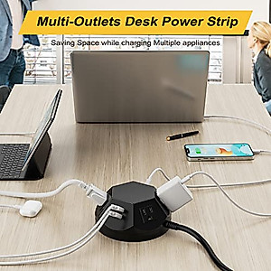 Power Strip Tower with PD 20W USB C Ports, Surge Protector with 4 Outlet and 4 USB Ports, 6.56 FT Extension Cord Power Tower Charging Station for Desk, Home Office, Living Room, Bedroom