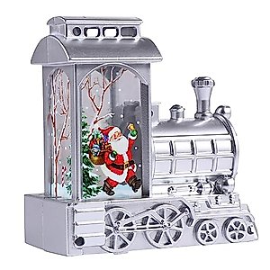 OSALADI 1Pc Christmas Lighted Water Lantern LED Lanterns Glitter Water Lantern Desk lamp Train Swirling Glittering Snow Globe krathong Snowball Holiday Lights Party Supplies to Rotate