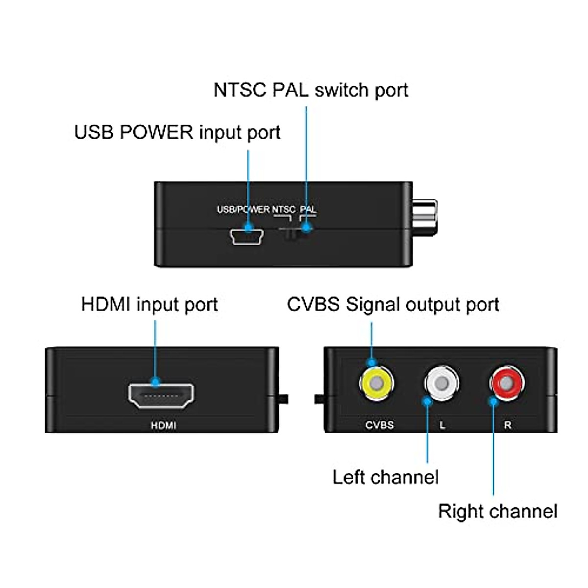 HDMI to AV Converter, HDMI to RCA Adapter, 1080p HDMI to AV 3RCA CVBs Composite Video Audio Converter Adapter for TV/PS3/VHS/VCR/DVD/PC/Blu-Ray DVD