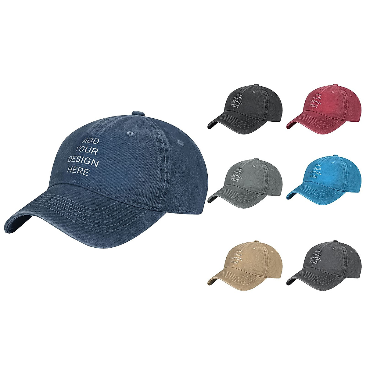 Custom Denim Hat for Men Personalized Design Your Own Text Name Logo Photo Hat Metal Adjustable Buckle Sweat-Absorbent Baseball Cap Washed Unisex (Navy)